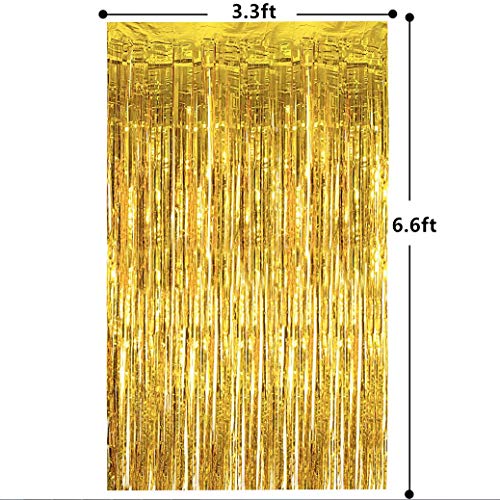 HDLJD Shiny Gold Metallic Foil Fringe Door & Window Curtain Party Decoration 3.3' X 6.6' (Value Pack of 2)