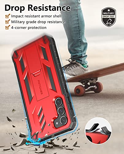 FNTCASE for Samsung Galaxy S23+Plus Case: Dual Layer Protective Textured Cover & Rugged TPU Shell with Kickstand | Military Grade Drop Protection | Heavy Duty Cell Phone Protector(Red)