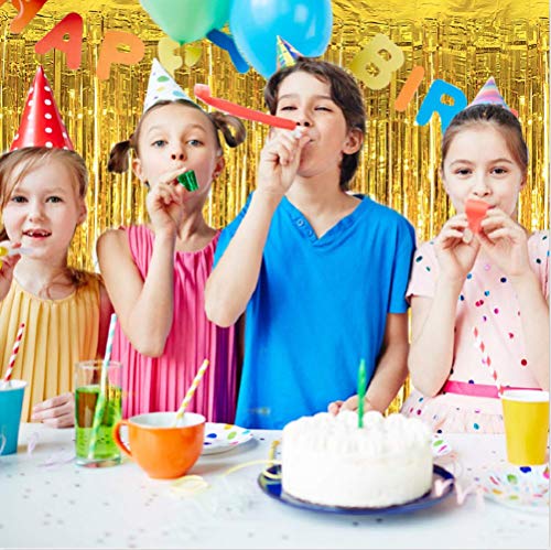 HDLJD Shiny Gold Metallic Foil Fringe Door & Window Curtain Party Decoration 3.3' X 6.6' (Value Pack of 2)