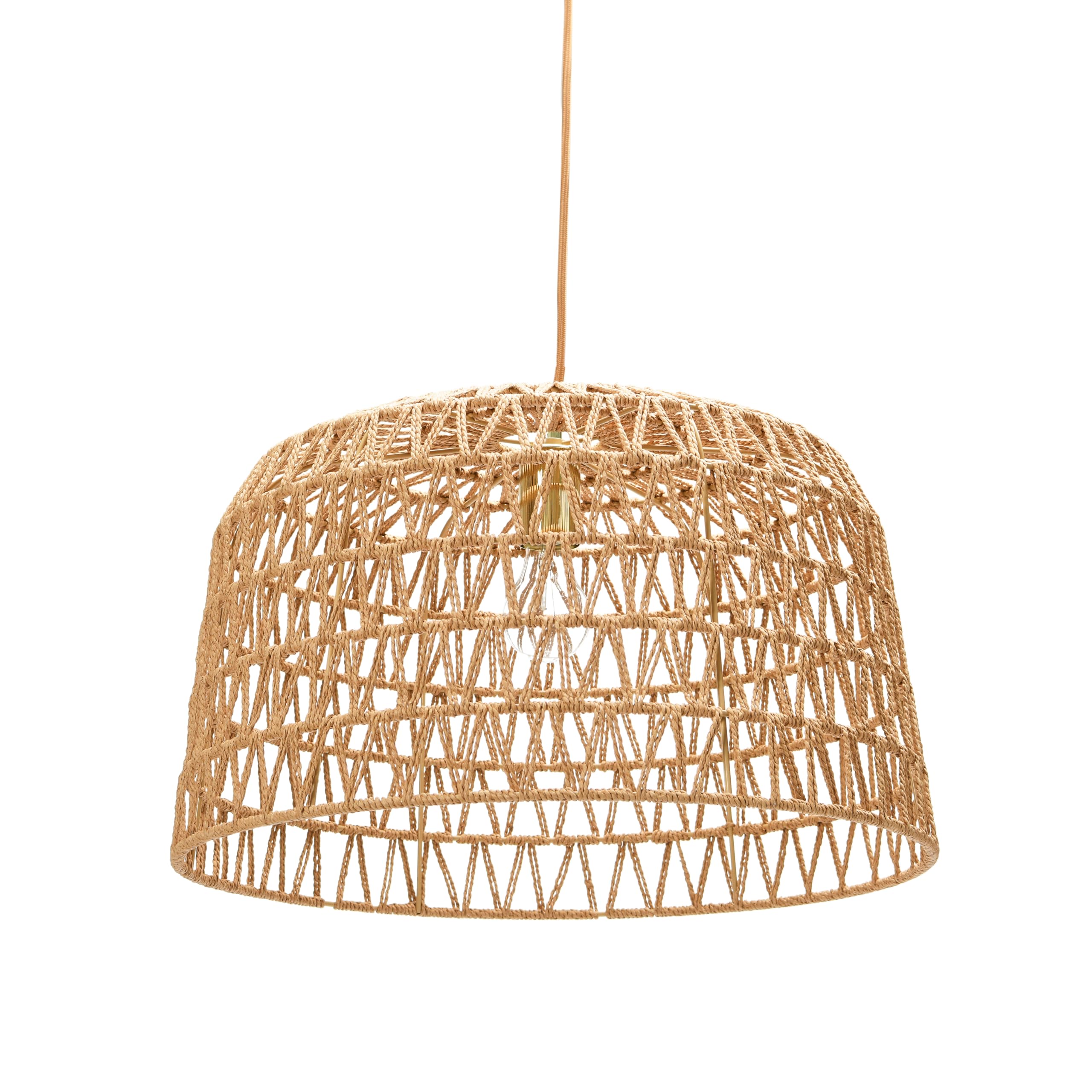 Creative Co-Op Open Weave Metal and Paper Rope Ceiling Light, Natural and Brushed Gold