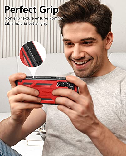 FNTCASE for Samsung Galaxy S23+Plus Case: Dual Layer Protective Textured Cover & Rugged TPU Shell with Kickstand | Military Grade Drop Protection | Heavy Duty Cell Phone Protector(Red)