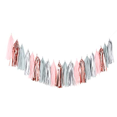 Fonder Mols Tissue Paper Tassel Garland DIY Kit Balloon Tail Banner(20pcs, Gray Pink Rose Gold Silver) for Baby Shower Birthday Bridal Shower Bachelorette Party Decorations A04