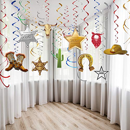Blulu Western Party Decorations Pack Hanging Swirls Foil Swirls Party Ceiling Decorations Western Cowboy Theme Party Barnyard Theme Birthday Baby Shower Decor Event Supplies 30Ct