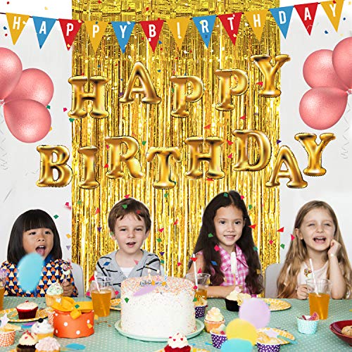 HDLJD Shiny Gold Metallic Foil Fringe Door & Window Curtain Party Decoration 3.3' X 6.6' (Value Pack of 2)