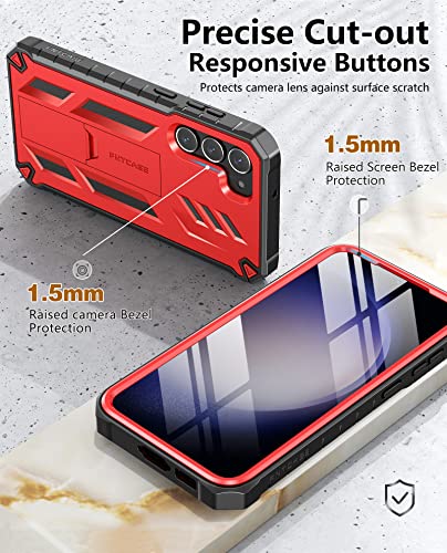 FNTCASE for Samsung Galaxy S23+Plus Case: Dual Layer Protective Textured Cover & Rugged TPU Shell with Kickstand | Military Grade Drop Protection | Heavy Duty Cell Phone Protector(Red)