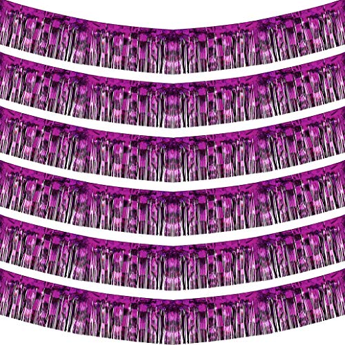 Blukey 10 Feet by 15 Inch Purple Foil Fringe Garland - Pack of 6 | Shiny Metallic Tinsel Banner | Ideal for Parade Floats, Bachelorette, Wedding, Birthday, Christmas | Wall Hanging Drapes