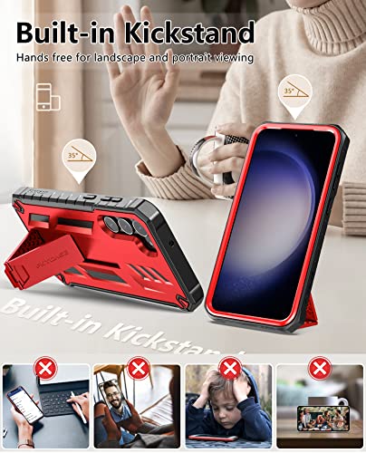 FNTCASE for Samsung Galaxy S23+Plus Case: Dual Layer Protective Textured Cover & Rugged TPU Shell with Kickstand | Military Grade Drop Protection | Heavy Duty Cell Phone Protector(Red)