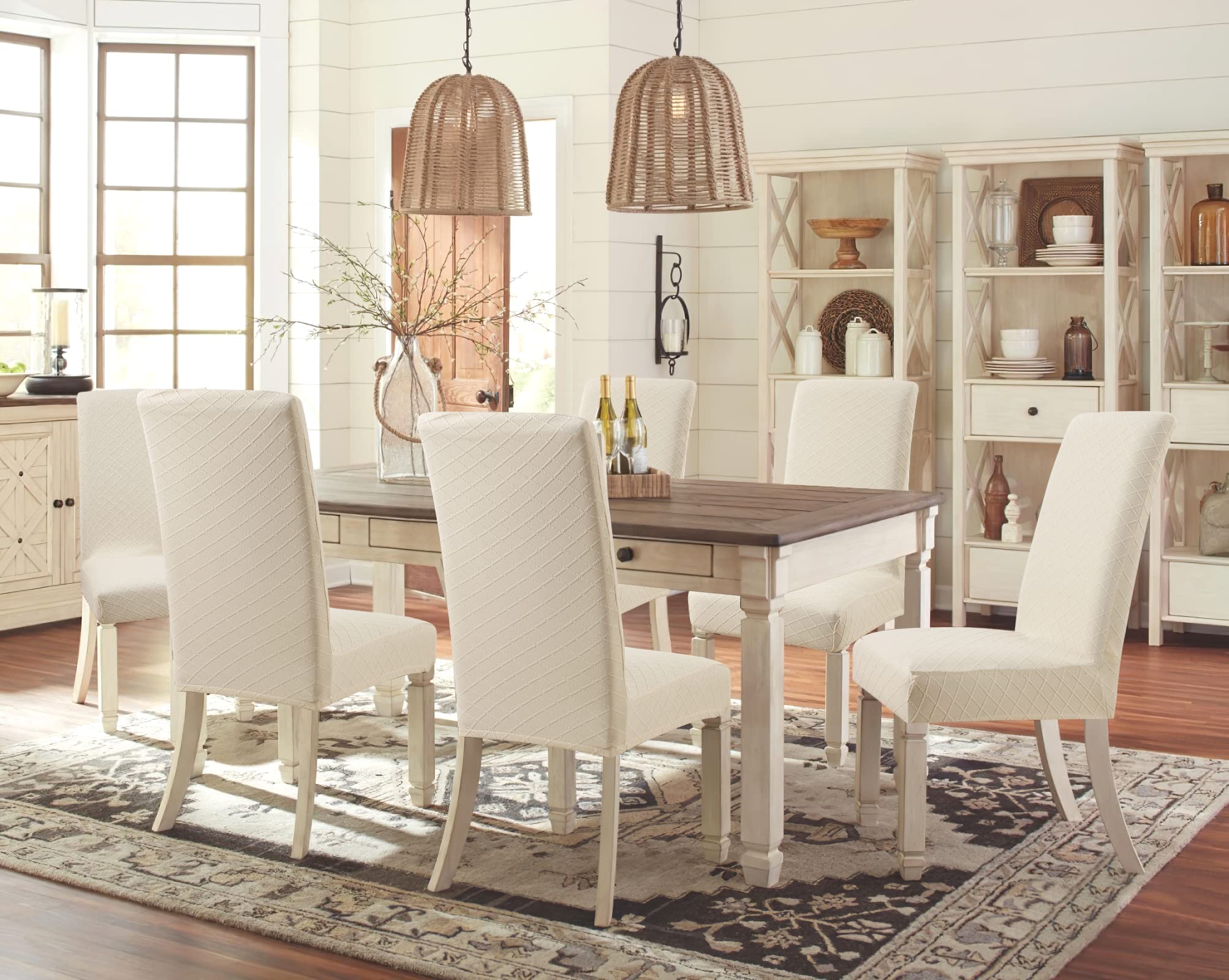 Fuloon Waterproof Dining Chair Covers, Parsons Chair Slipcover, Super Fit Stretch Kitchen Chairs Slipcovers, Removable Washable Chairs Seat Slipcover for Dining Room, Kitchen, Banquet (6 Pack, Beige)