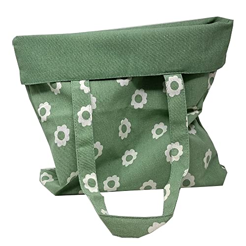 Green Flowers 100% Recycled Cotton Reversible Tote Bag - Summer, Gifts, School, Shopping bag, Green