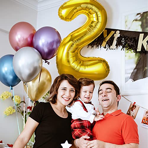 JOYYPOP 40 Inch Gold Number Balloons Foil Large Helium Number 2 Balloon for Birthday Anniversary Graduation Party Decorations