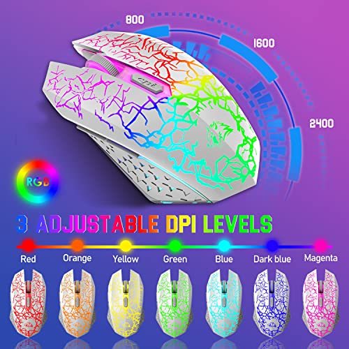 FELICON Small Wireles Gaming Keyboard and Mouse Combo, Rechargeable RGB Backlit 64 Keys Mini Double Color Keyboard and Crack Light Up Mouse, Mouse Pad for PC, MAC, Gamer