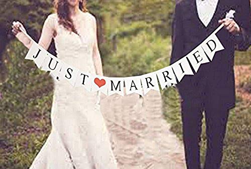JUST Married Vintage Wedding Bunting Banner Photo Booth Props Signs Garland Bridal Shower Decorations
