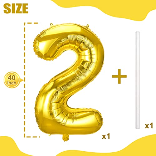 JOYYPOP 40 Inch Gold Number Balloons Foil Large Helium Number 2 Balloon for Birthday Anniversary Graduation Party Decorations