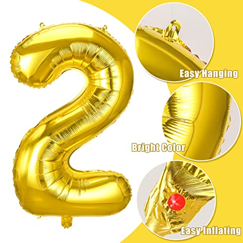 JOYYPOP 40 Inch Gold Number Balloons Foil Large Helium Number 2 Balloon for Birthday Anniversary Graduation Party Decorations