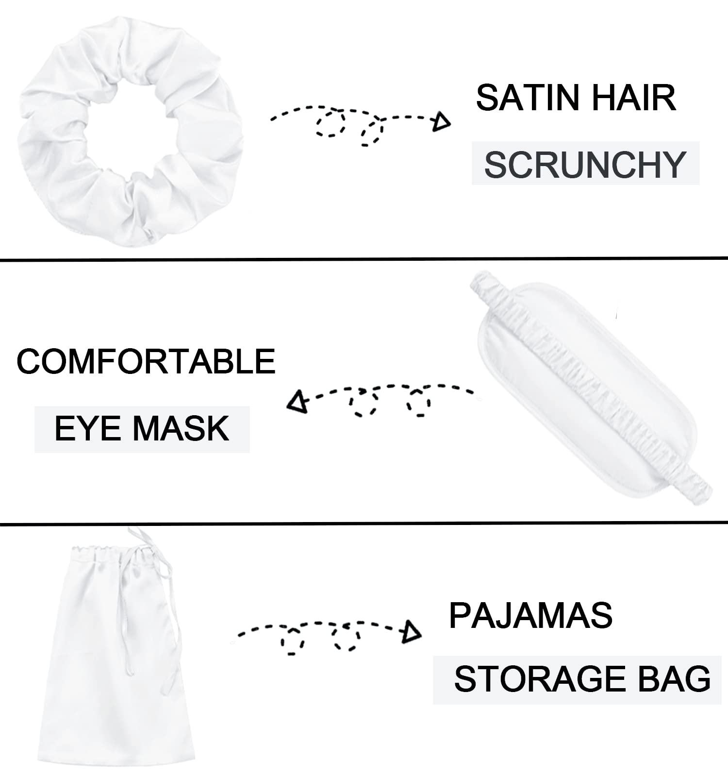 SWOMOG Women's 7 Pcs Silk Satin Pajamas Set Long Sleeve Button Down Sleepwear Cami Shorts Pjs Set with Eye Mask White XX-Large