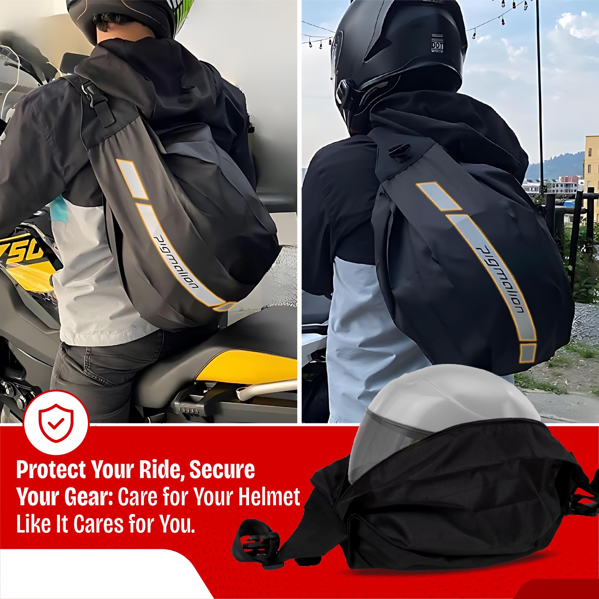 Pigmalion Motorcycle Helmet Bag | Innovative, Foldable Belt for Helmet Carry | The Smart Motorcycle Backpack Alternative (Neon Green)