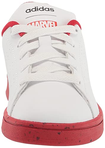 adidas Advantage Tennis Shoe, White/White/Better Scarlet (Spider-Man), 2 US Unisex Little Kid