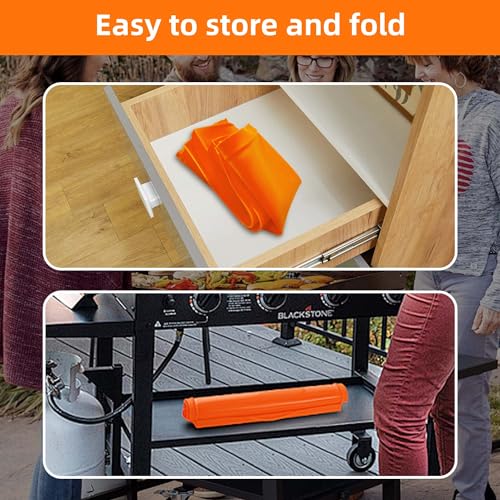 RXSIAT Silicone Griddle Mat for Blackstone Griddle, Heavy Duty Food Grade Silicone Mat, Protect Griddle from Rodents, Insects, Debris, and Rust, All Season Cooking Protective Cover(28-Inch Orange)
