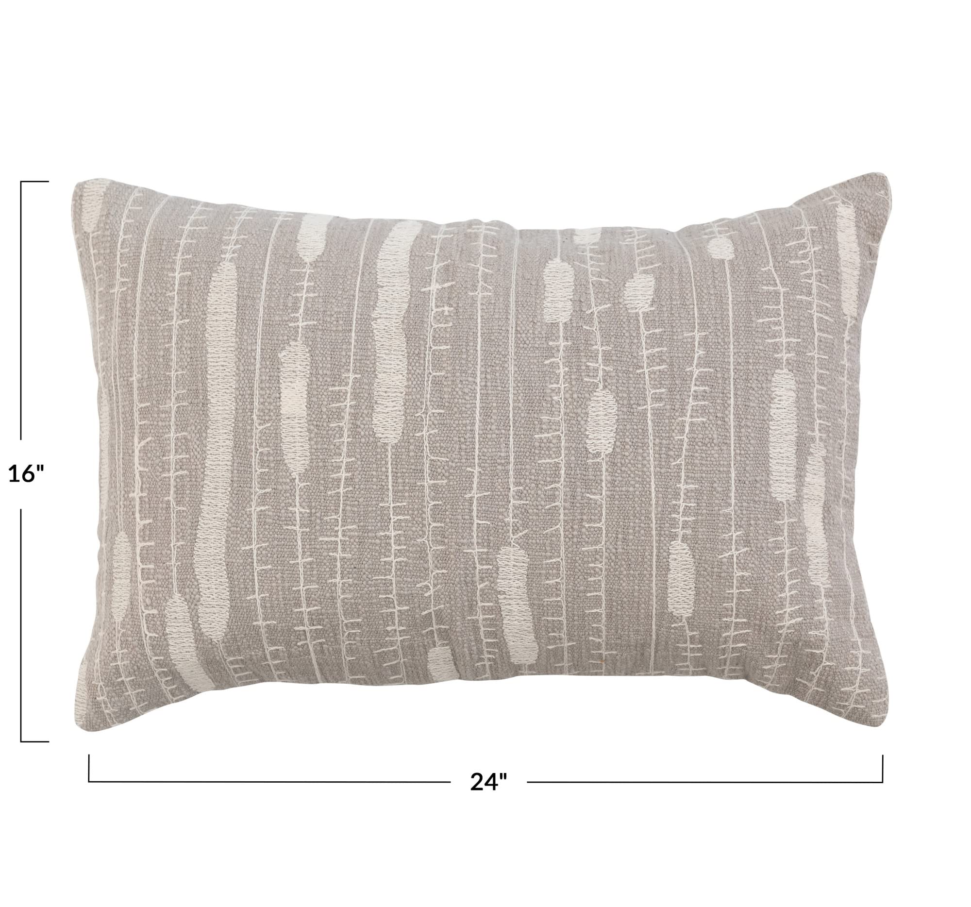 Creative Co-Op Bloomingville Creative Co-Op Cotton Lumbar Pillow with Embroidery, Grey and Cream