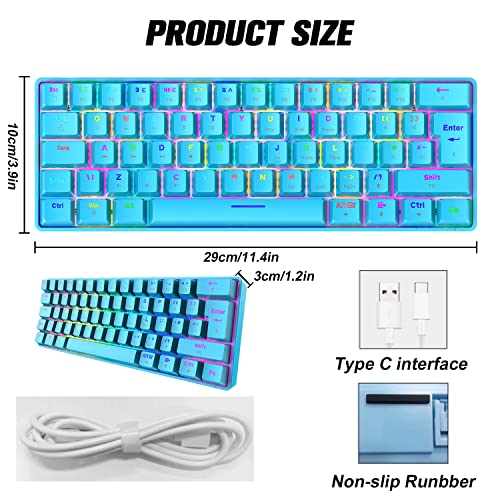 SELORSS Mini 60% Wired Mechanical Gaming Keyboard,22 RGB Chroma Backlit, Compact 62 Full Anti-ghosting Keys, USB C Cable,Replaceable Keycaps,Linear Switch for Gamer/Typist/Xbox/PC/Win/Mac(Blue)