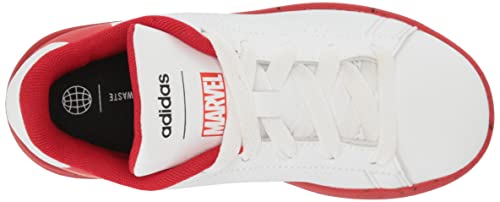 adidas Advantage Tennis Shoe, White/White/Better Scarlet (Spider-Man), 2 US Unisex Little Kid