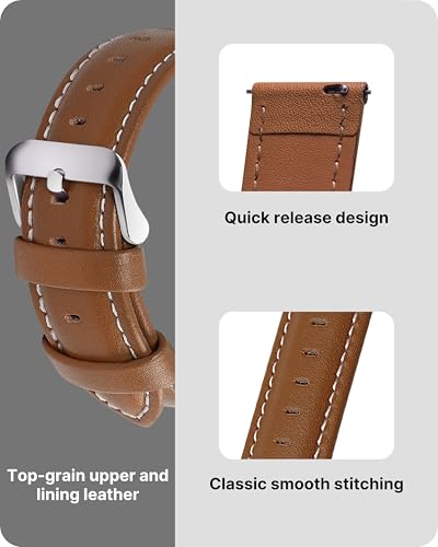 12 Colors for Quick Release Leather Watch Band, Fullmosa Axus Genuine Leather Watch Strap,Brown,22mm