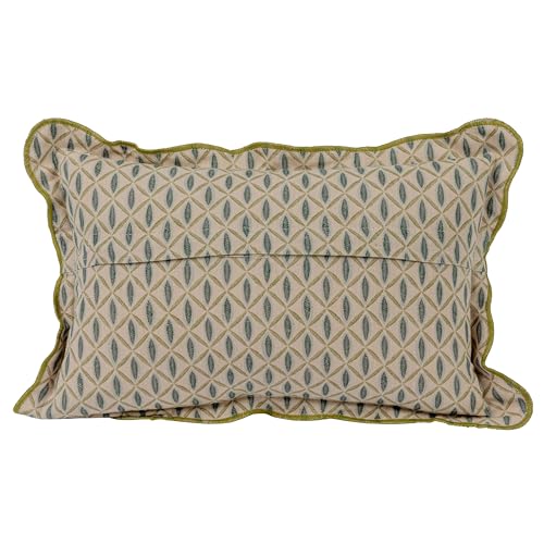 Creative Co-Op 14 Inches Cotton Chambray Printed Lumbar Bird, Embroidery, Patterned Back and Scalloped Edge, Multicolored Pillow, Natural