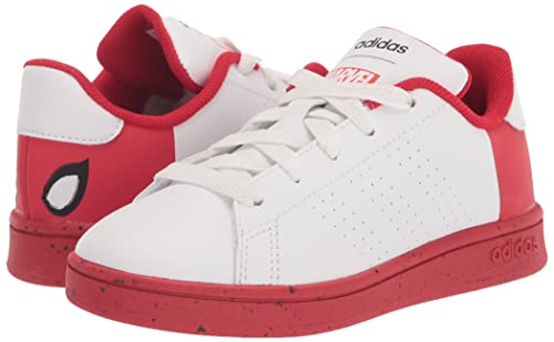 adidas Advantage Tennis Shoe, White/White/Better Scarlet (Spider-Man), 2 US Unisex Little Kid