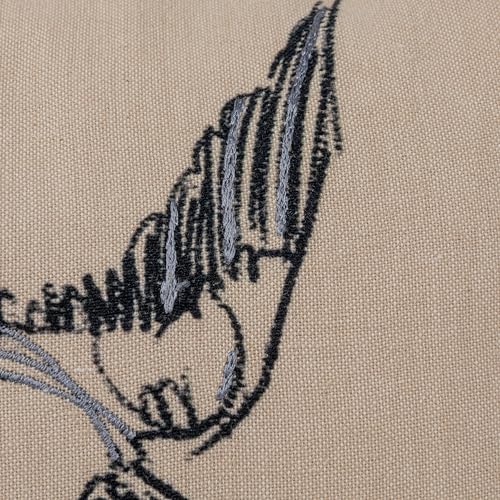 Creative Co-Op 14 Inches Cotton Chambray Printed Lumbar Bird, Embroidery, Patterned Back and Scalloped Edge, Multicolored Pillow, Natural