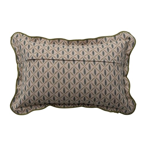 Creative Co-Op 14 Inches Cotton Chambray Printed Lumbar Bird, Embroidery, Patterned Back and Scalloped Edge, Multicolored Pillow, Natural