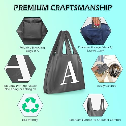 FURTOM Reusable Shopping Bags Foldable - Large Reusable Grocery Bags Heavy Duty 6 Pack, Foldable Shopping Bags in A Zi-pper Storage Pouch, Lightweight Polyester Fabric Personalized Shopping Bags A