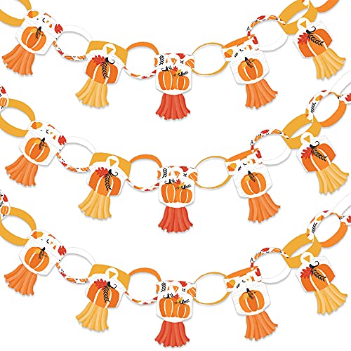 Big Dot of Happiness Fall Pumpkin - 90 Chain Links and 30 Paper Tassels Decoration Kit - Halloween or Thanksgiving Party Paper Chains Garland - 21 feet