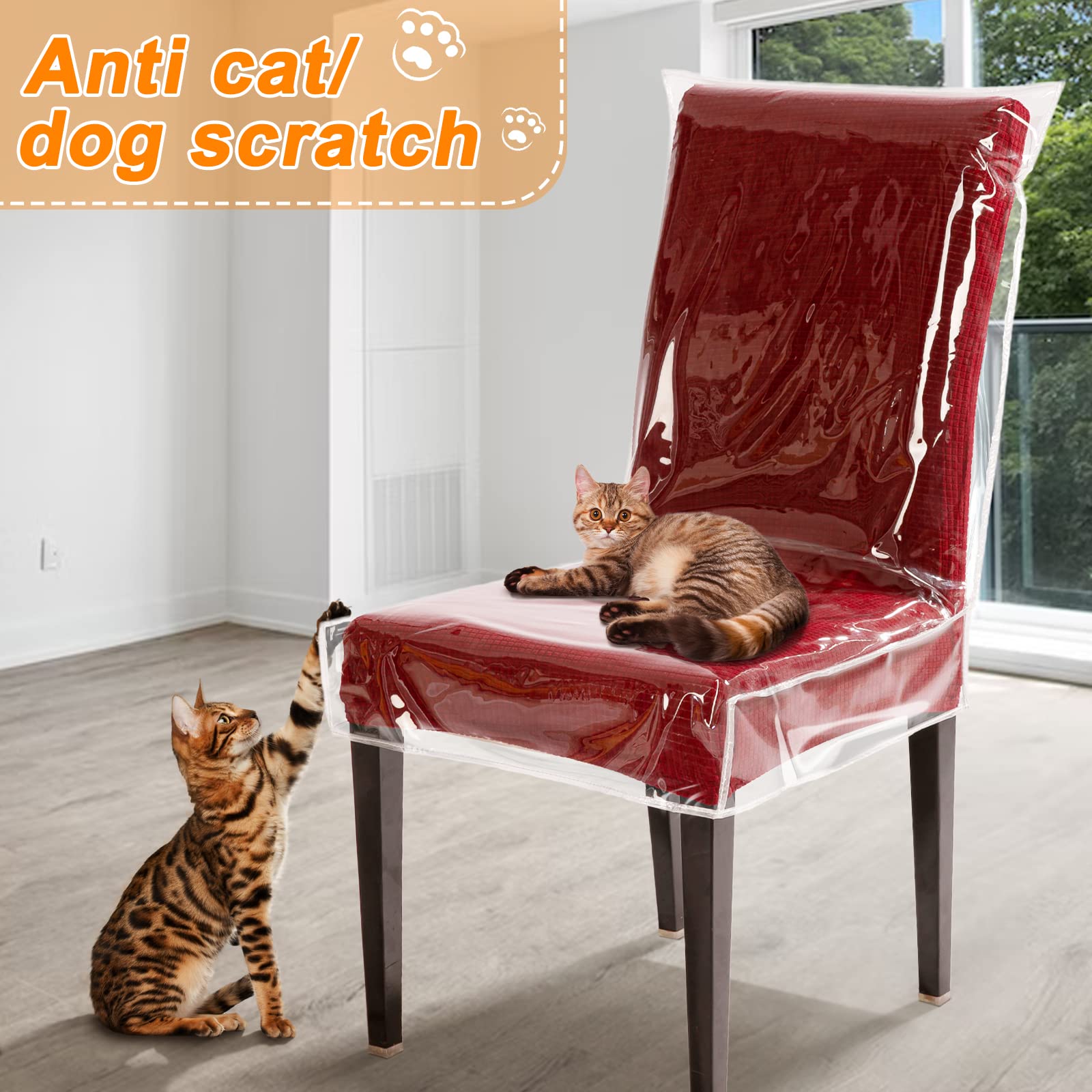 wokire Plastic Dining Chair Protector 18 x 17 inch,Chair Covers with Backrests,Clear PVC Water-Proof Seat Cover, Keep Your Dinning Chair Away from Dust/Stains/Cat Dog Hair/Scratches (4 Pack)