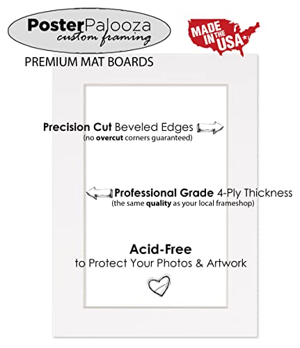 9x11 Mat Bevel Cut for 5.5x8.5 Photos - Acid Free White Precut Matboard - For Pictures, Photos, Framing - 4-ply Thickness