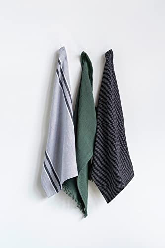 Creative Co-Op Black & Green Cotton Tea Towels (Set of 3 Patterns)