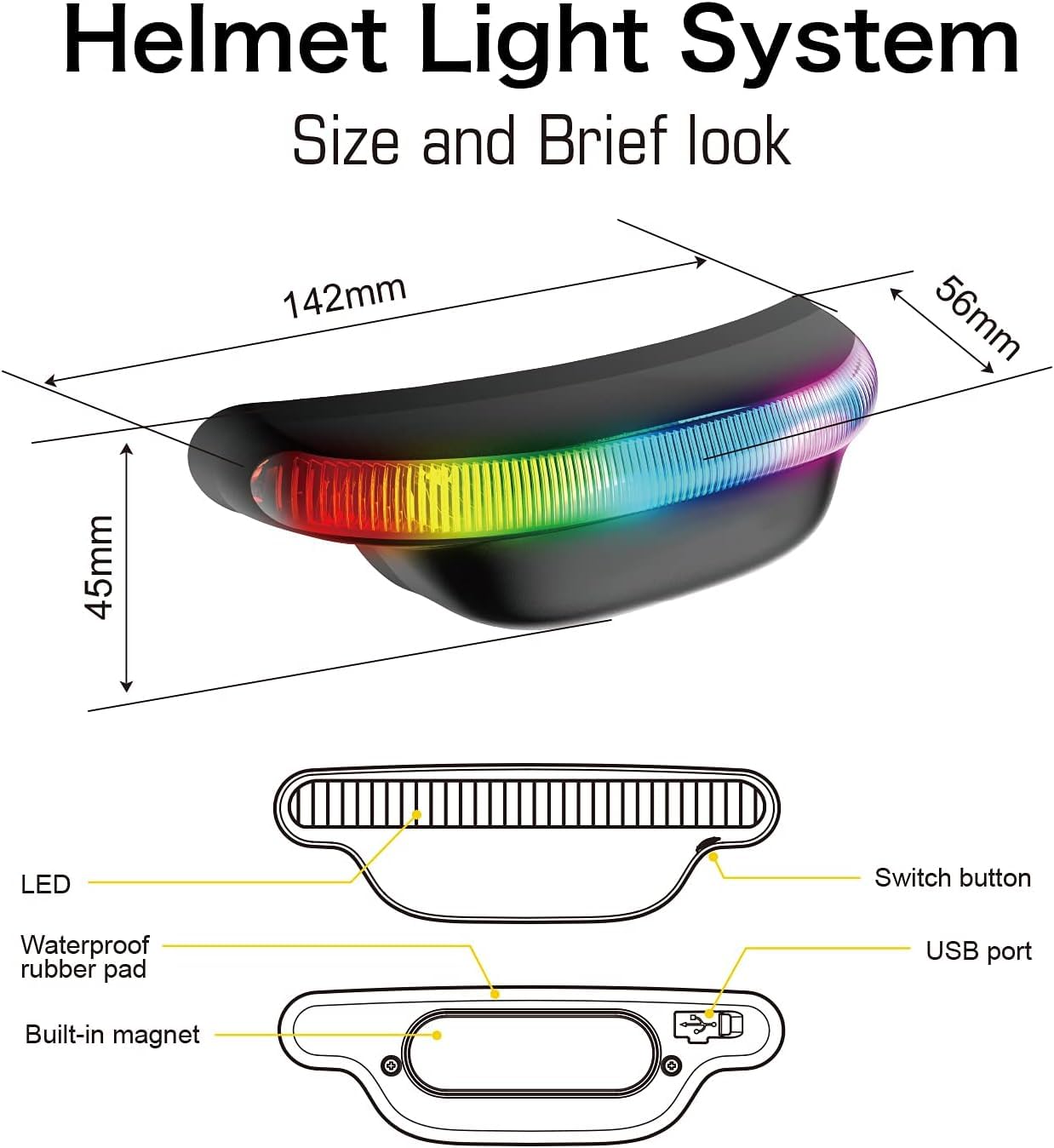 STEEL MATE H3 Wireless Helmet Brake Light and Running Light for Motorcycle Safety Rechargeable LED Signal Light for Helmet (Included ECU)