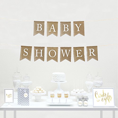 Andaz Press Real Burlap Fabric Pennant Hanging Banner Baby Shower, Pre-Strung, No Assembly Required, 1-Set