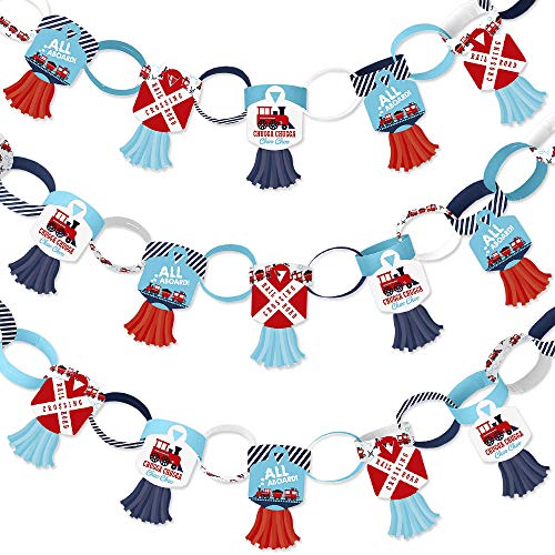 Big Dot of Happiness Railroad Party Crossing - 90 Chain Links and 30 Paper Tassels Decoration Kit - Steam Train Birthday Party or Baby Shower Paper Chains Garland - 21 feet