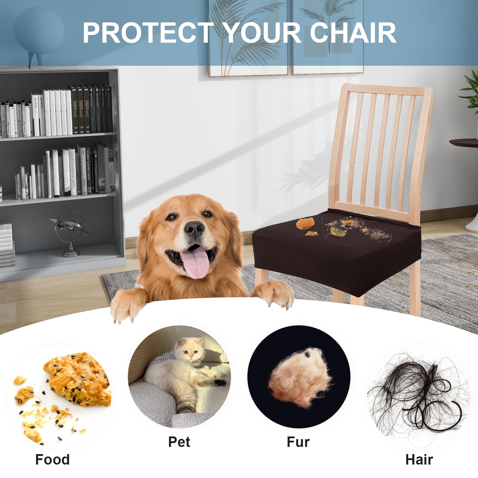 Smiry Stretch Jacquard Seat Covers for Dining Room Chairs Set of 6, Removable Washable Chair Seat Protector Slipcovers, No Rear Covers, Brown