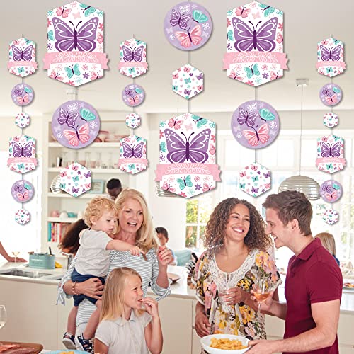 Big Dot of Happiness Beautiful Butterfly - Floral Baby Shower or Birthday DIY Dangler Backdrop - Hanging Vertical Decorations - 30 Pieces