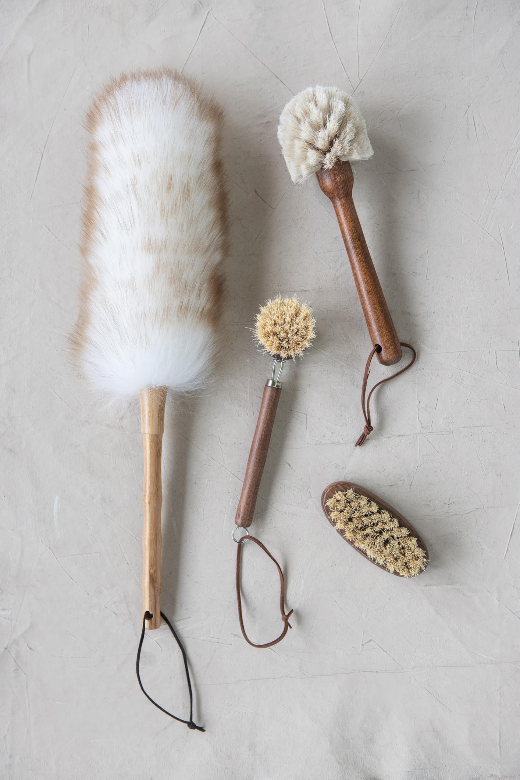 Creative Co-Op Beech Wood Dish Brush w Leather Strap, Dark Brown