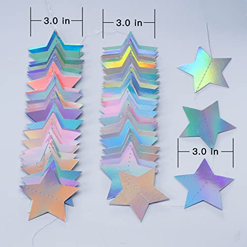 Iridescent Star Garland Holographic Decor Party Streamers Twinkle Star Banner Backdrop for Wedding Baby Shower Birthday Party Decorations, 3" in Diameter, 20 Feet in Total