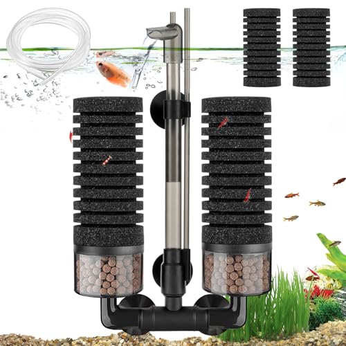 Digoos Aquarium Sponge Filter for 20-55 Gallon, with 2 Spare Sponges and 2M Spare Tube ,for Shrimp,Betta, Nano Fish Tank