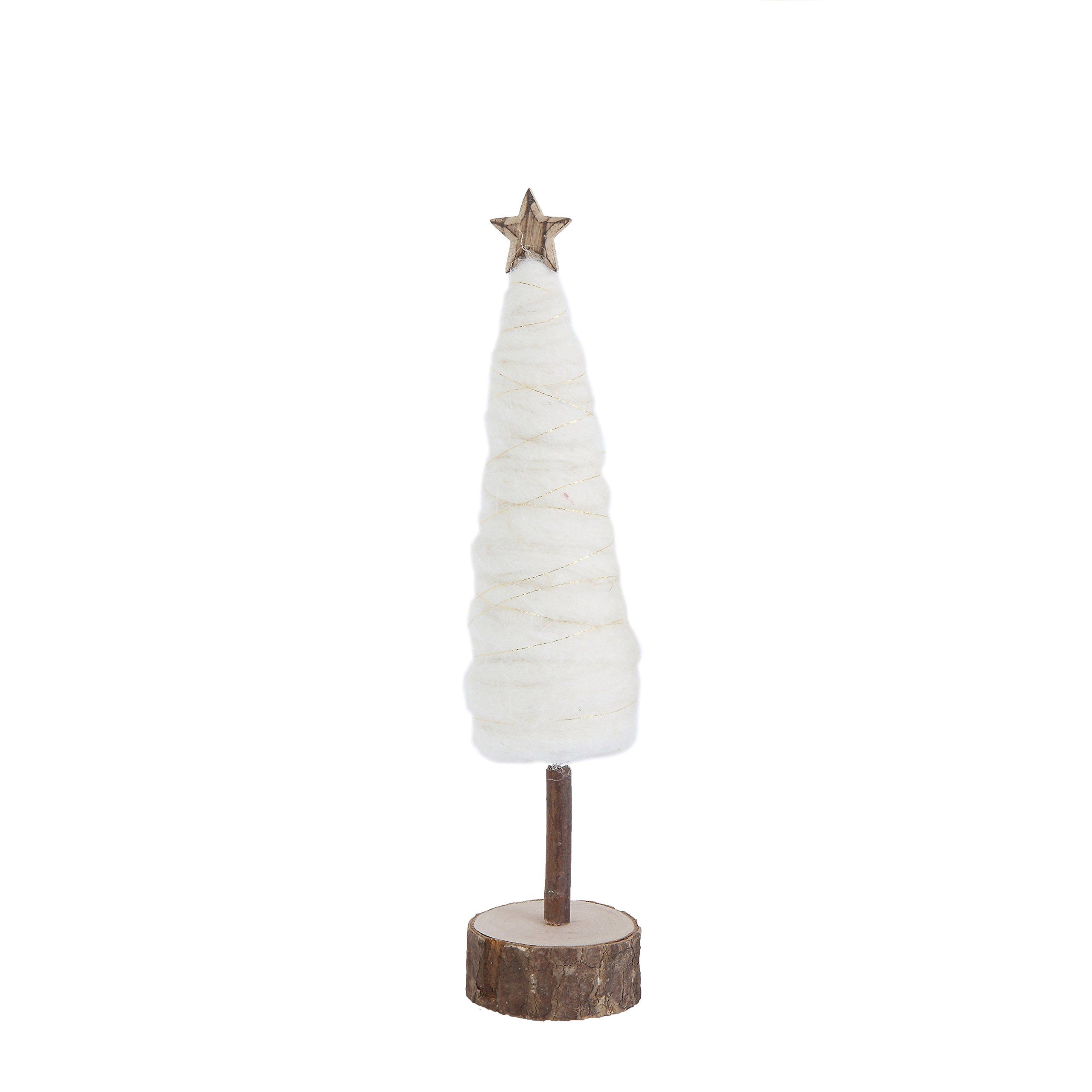 Creative Co-Op Small Cream Wool Christmas Tree with Star & Wood Base