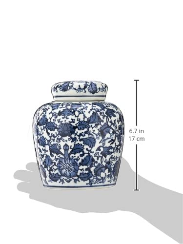 Creative Co-Op Blue & White Ceramic Ginger Jar with Lid