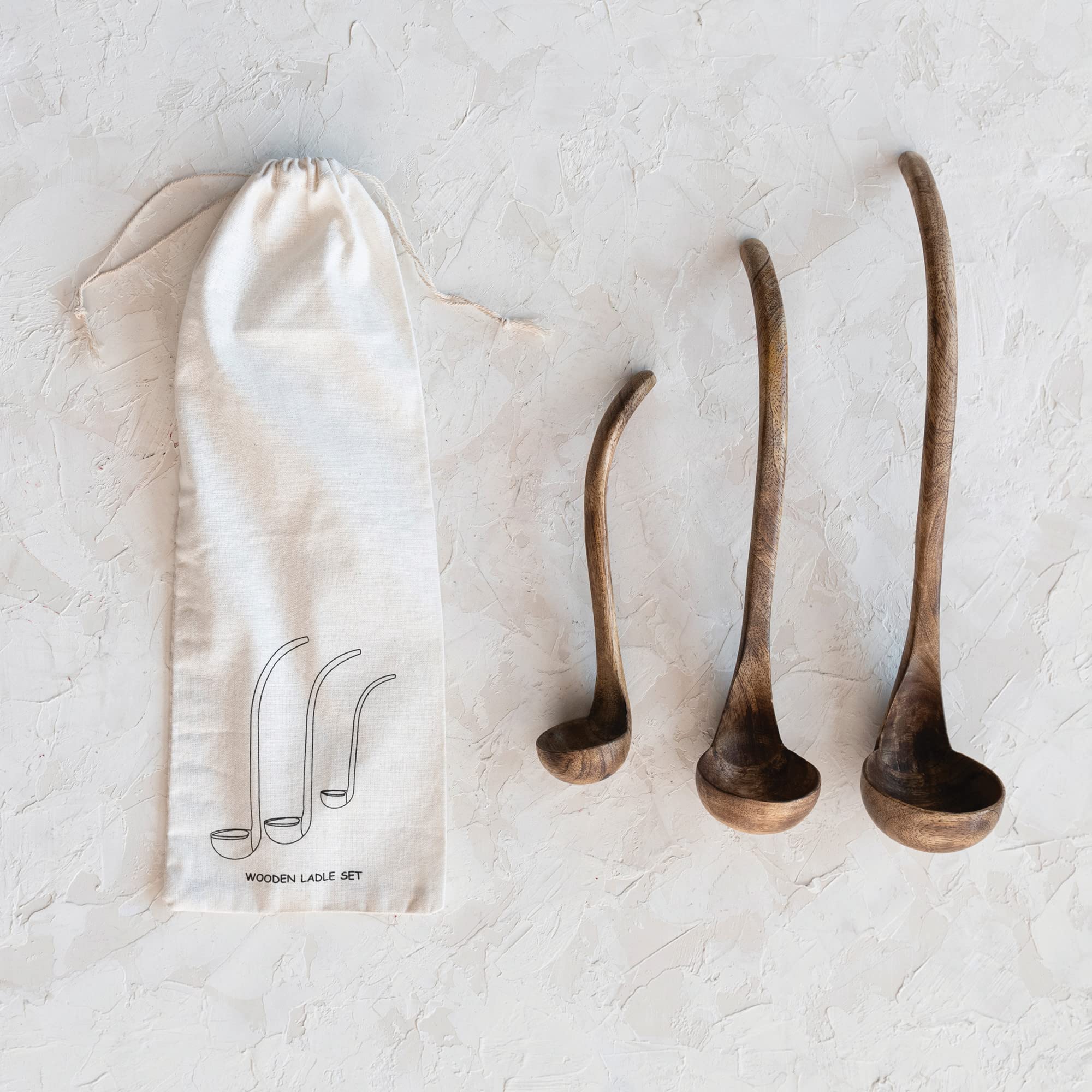 Creative Co-Op Wood Drawstring Bag, Natural Ladle