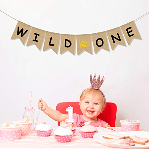 Jute Burlap Wild One Banner Boy Girl First Birthday Photo Props Party Decoration