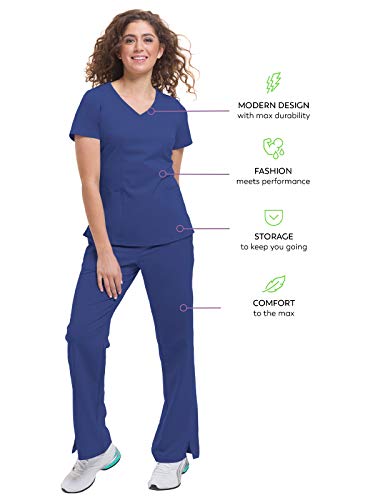 Healing Hands Scrubs for Women Mock Wrap Neck Top 2 Pocket Purple Label Women's Scrub Top 2172 Jordan Navy L