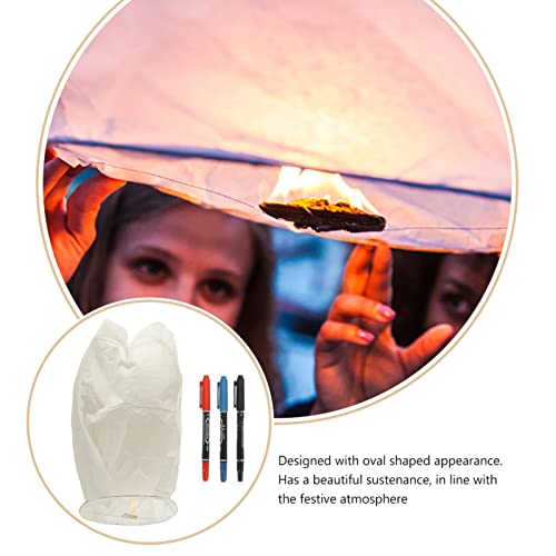 EXCEART 10 Pack Paper Lanterns Floating Wishing Paper Lanterns with Maker Pen for Weddings Party Celebration Event and Festival Chinese Lanterns to Release in Memorial Events