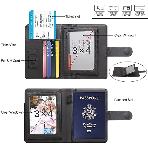 FACATH Premium Leather Passport Cover, RFID Blocking Travel Wallet for Men, Women & Family - Cruise Accessories (Black)